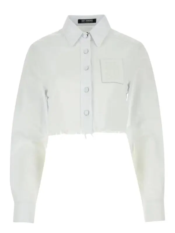 Raf Simons Cropped Shirt With Frayed Hem And Logo Detail - White