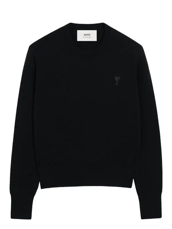 Ami Crewneck Sweater With Heart Embroidery - Black