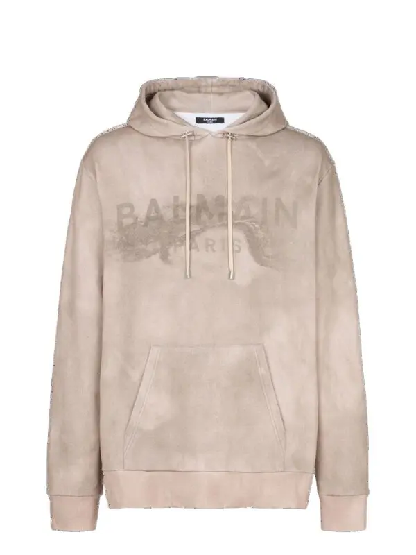 Balmain Logo Printed Drawstring Hoodie - Nude