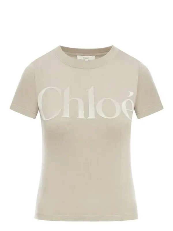 Chloé Velvet Logo Crewneck T-shirt - Pink Gray