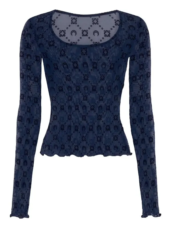 MARINE SERRE Moonogram Mesh Long Sleeve Top - Black