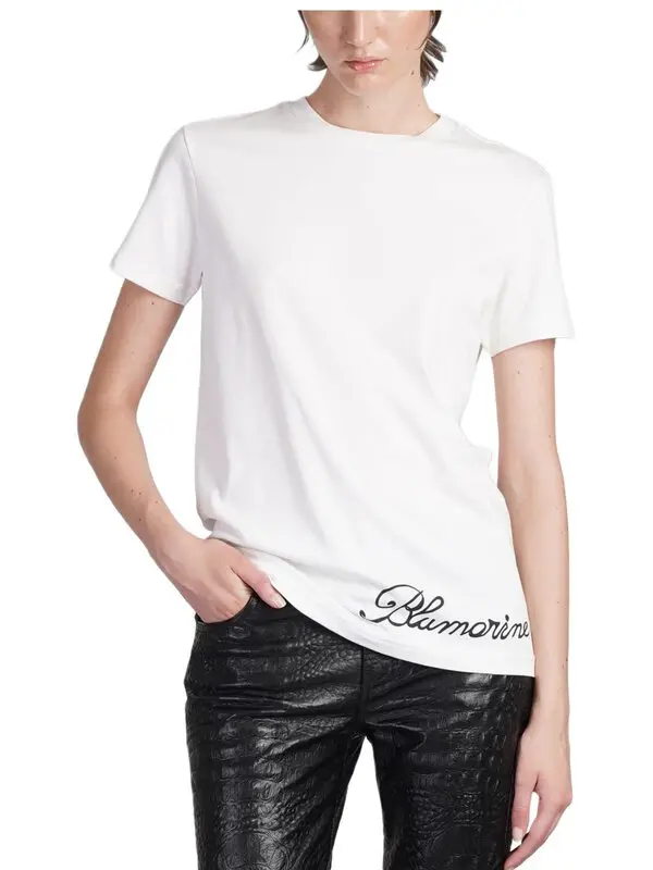 Blumarine Logo Printed Crewneck T-shirt - White