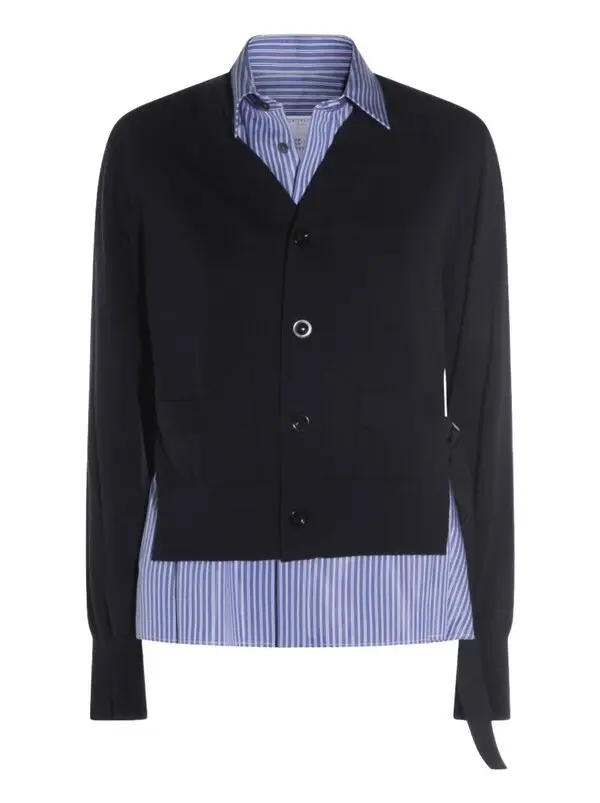 Sacai Knitted Jumper With Striped Shirt Detail - Black
