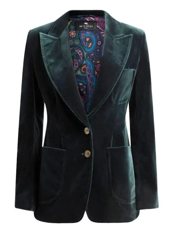 Etro Stretch Velvet Jacket With Peak Lapels - Dark Green