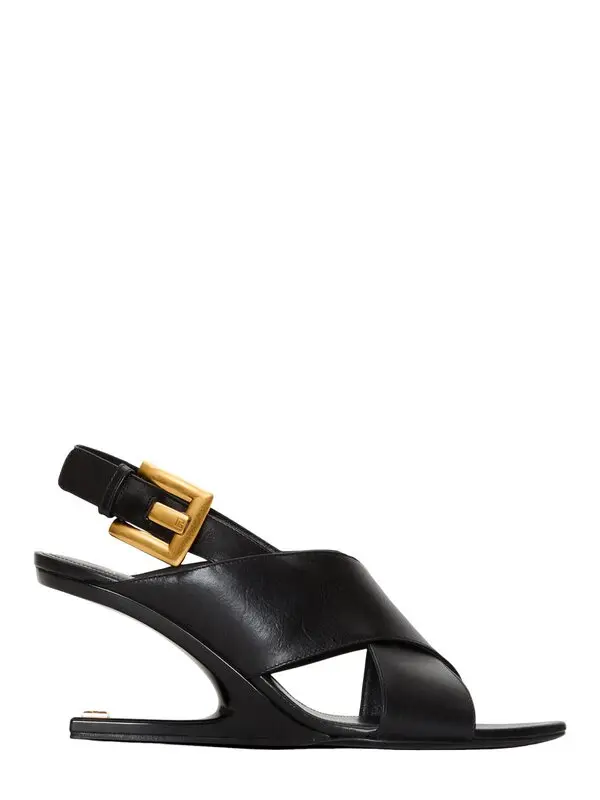 Balmain Anthem Wedge Sandals With Logo Buckle - Black