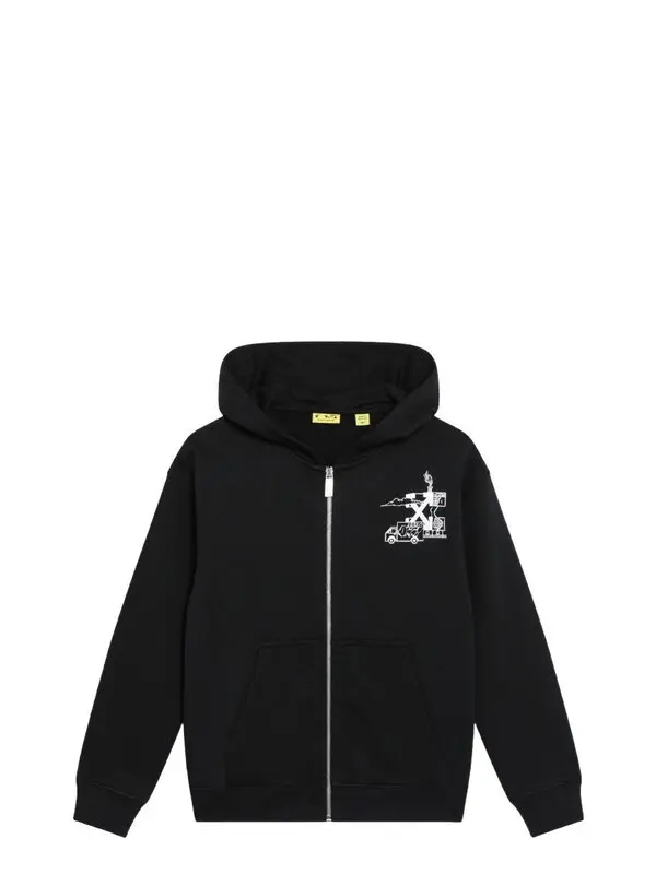 Off-White Long-sleeved Zip-up Hoodie With Logo Print - Black