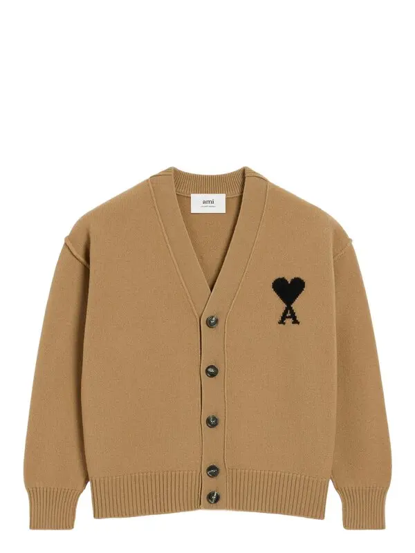 Ami De Coeur V-neck Cardigan - Camel/black
