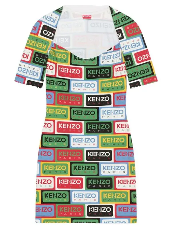 Kenzo All-over Graphic Logo Print Midi Dress - Multicolor