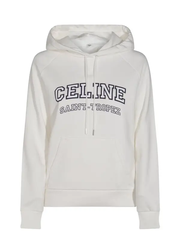 Celine Fleece Cotton Hoodie - White/navy Blue