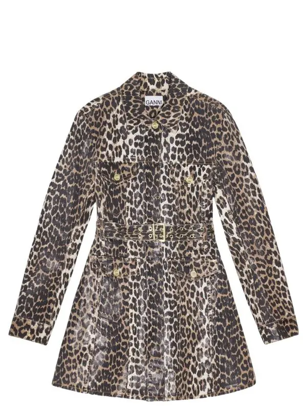 GANNI Print Foil Mini Dress - Leopard