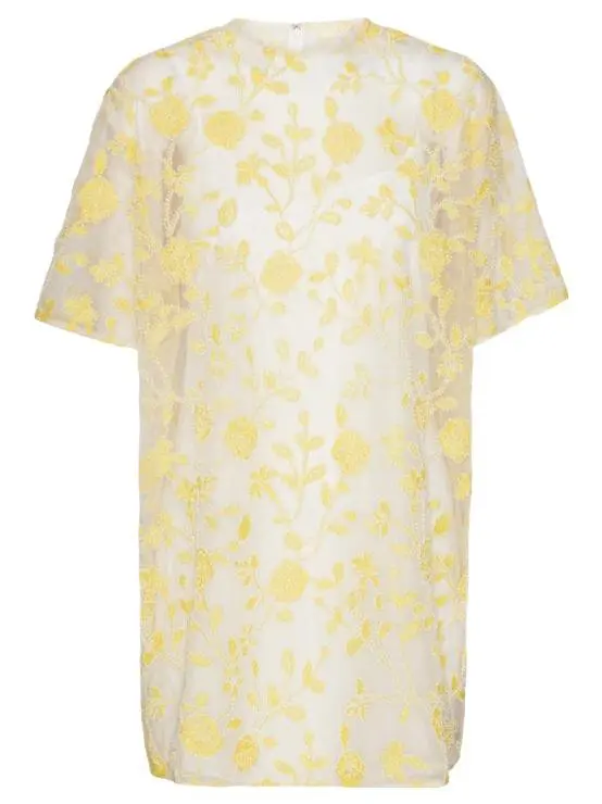 ROTATE BY BIRGER CHRISTENSEN Embellished Short-sleeved Dress - Yellow Print