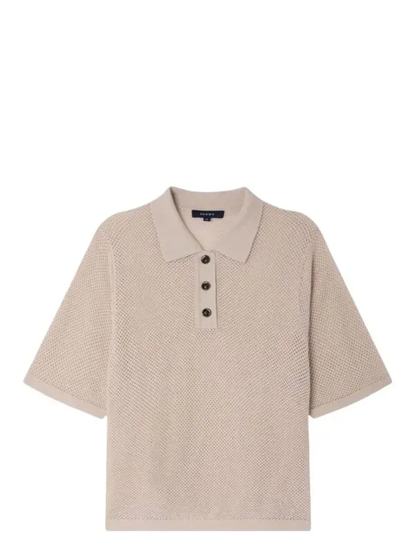 Soeur Short-sleeved Openwork Mesh Polo Shirt - Nude