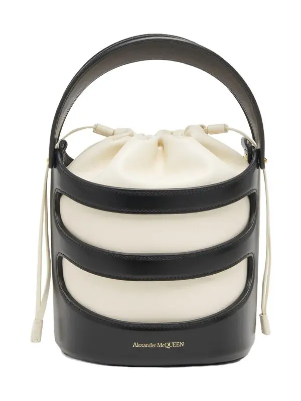 Alexander McQueen Logo Printed Drawstring Bucket Bag - Black