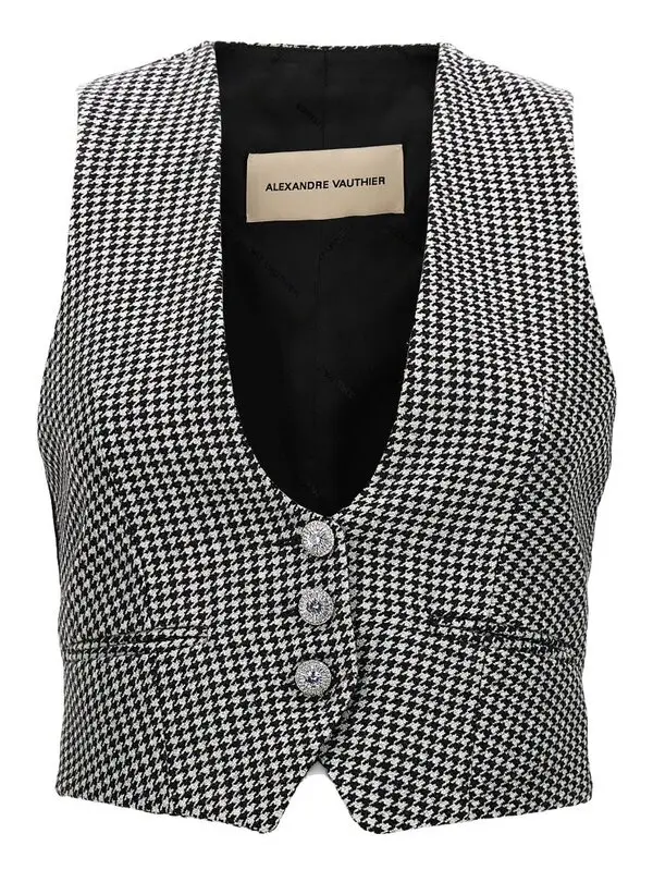 Alexandre Vauthier Houndstooth Patterned Vest With Crystal Buttons - Black