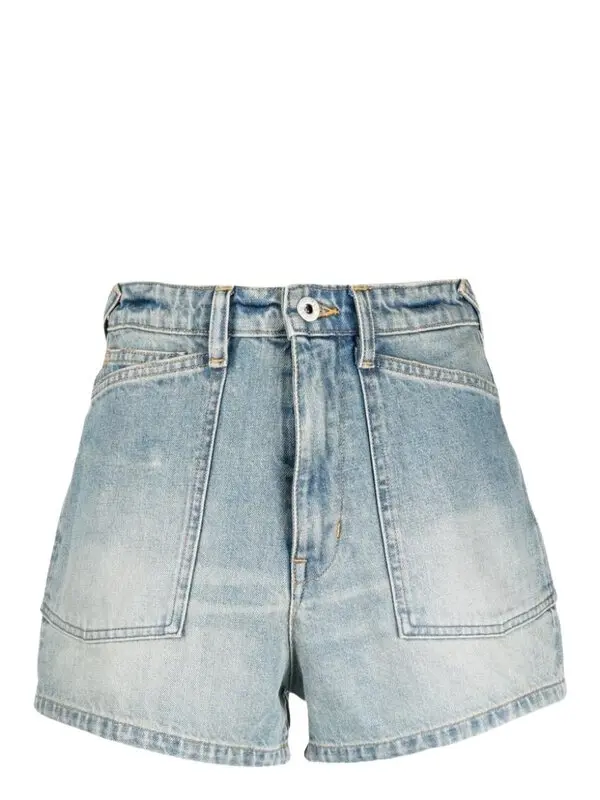 Kenzo Logo Patch Denim Shorts - Gray
