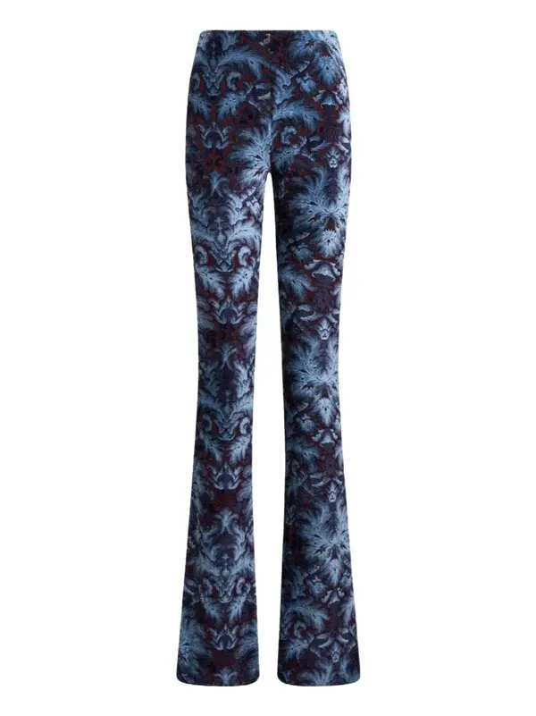 Etro Printed Velvet Flared Trousers - Blue