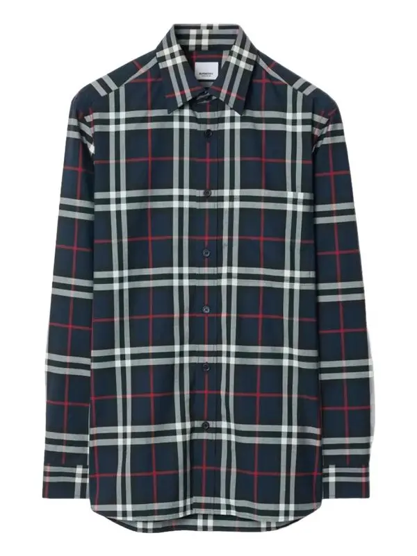 Burberry Check-pattern Long Sleeved Shirt - Blue