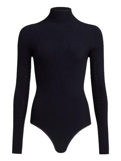 Alaïa Ribbed Knit High Neck Bodysuit - Black