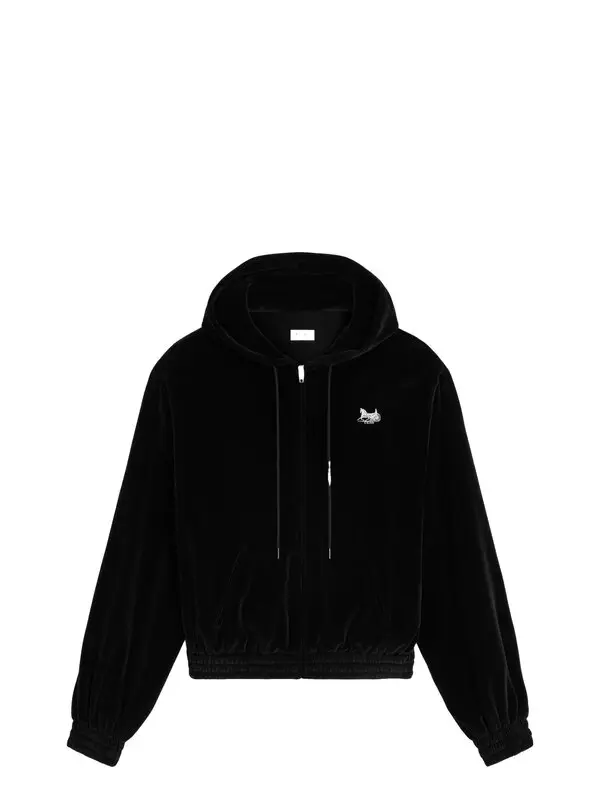 Celine Loose Zip Up Hoodie In Velvet Jersey - Black And White