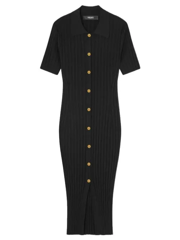 Versace Short-sleeved Knitted Midi Shirt Dress - Black
