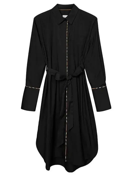Burberry Check Trim Stretch Cotton Shirt Dress - Black