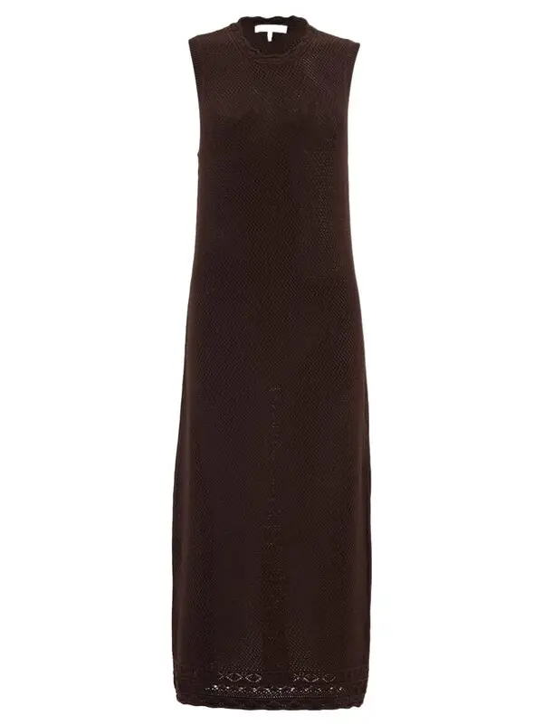 FRAME Sleeveless Knit Maxi Dress With Scalloped Hem - Chocolate Brown