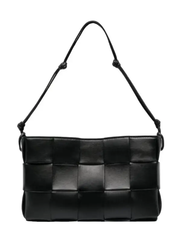 Bottega Veneta Cassette Intrecciato Leather Shoulder Bag - Black