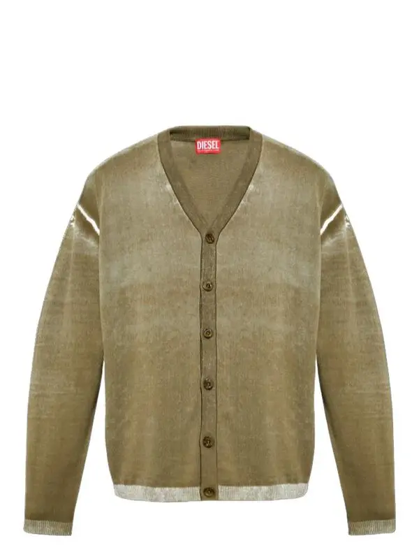 DIESEL® V-neck Cardigan With Logo Print - Brown