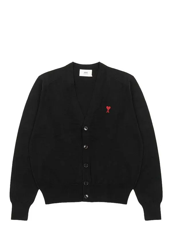 AMI Paris De Coeur Embroidered V-neck Cardigan - Black
