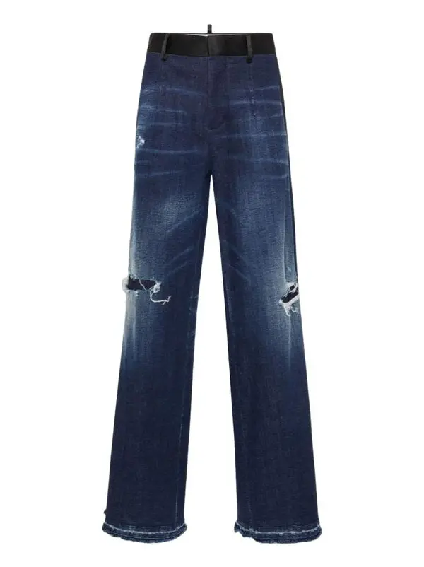 Dsquared2 Wide-leg Distressed Jeans - Navy