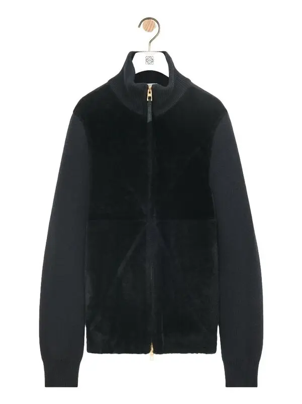 Loewe Shearling And Wool Zip-up Jacket - Black