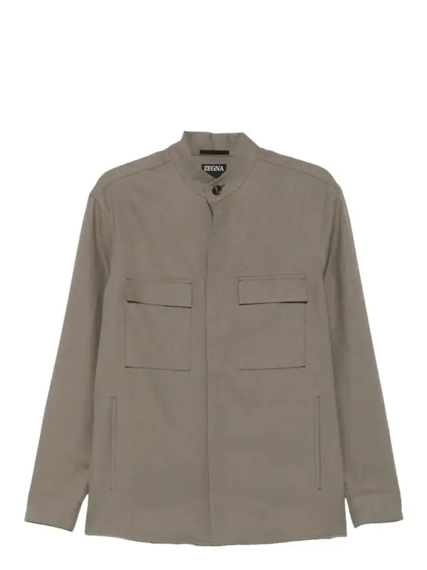 Zegna Stand Collar Flap Pocket Shirt Jacket - Green