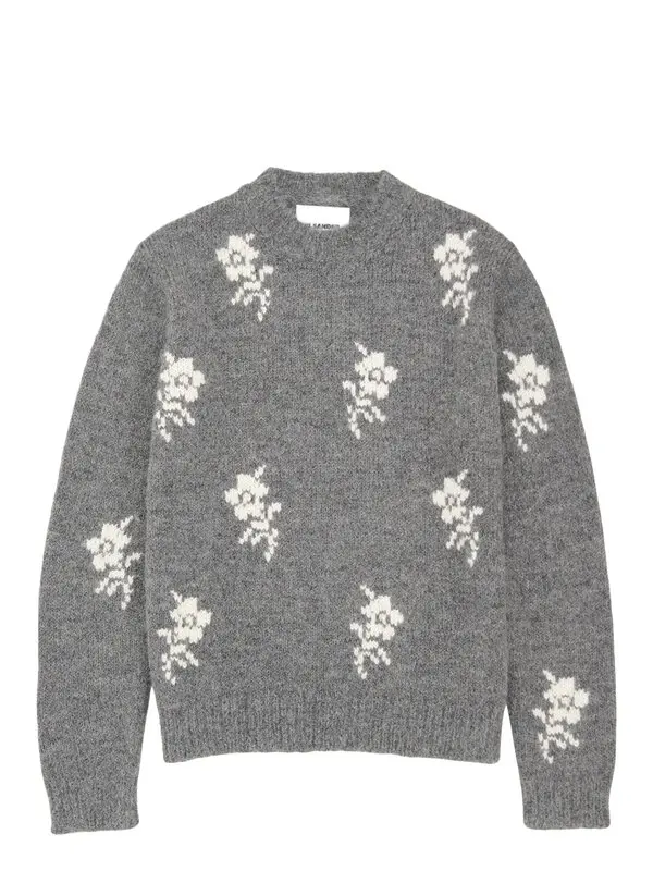 JIL SANDER Crew Neck Floral Pattern Jumper - Gray