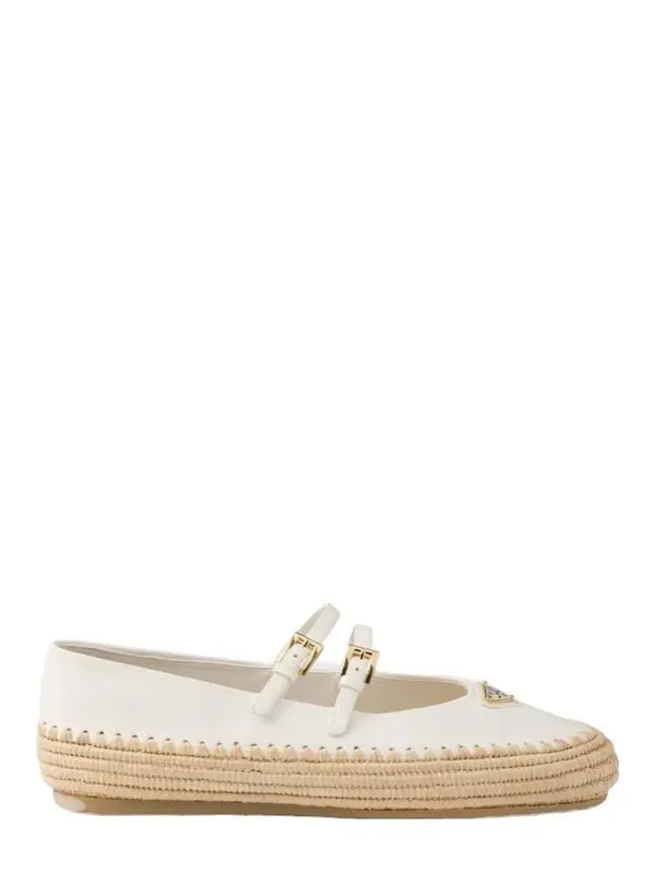 Prada Triangle-logo Raffia And Leather Ballerinas - Ivory