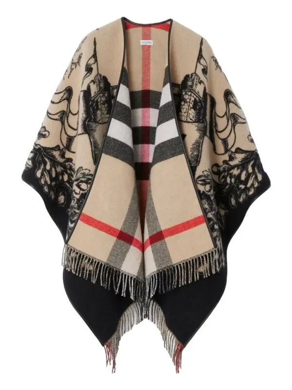 Burberry Equestrian Knight Fringed Cape - Black