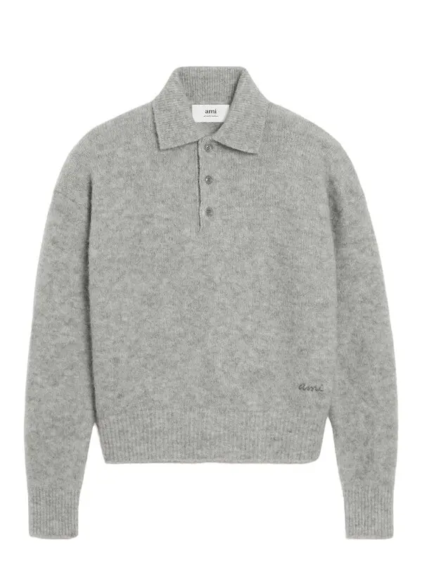 Ami Logo-embroidered Polo Shirt - Gray