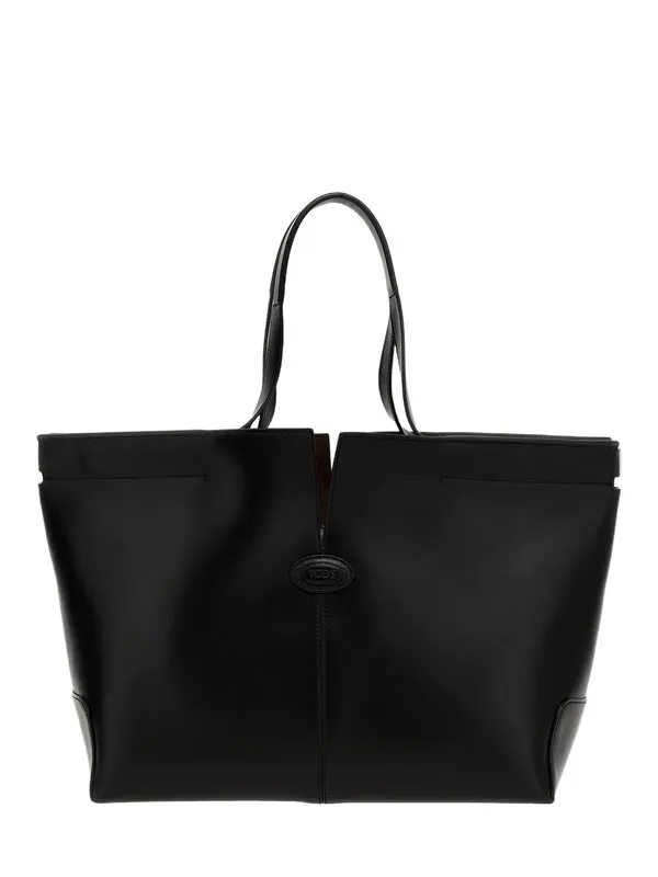 TOD'S Logo Debossed Medium Tote Bag - Black