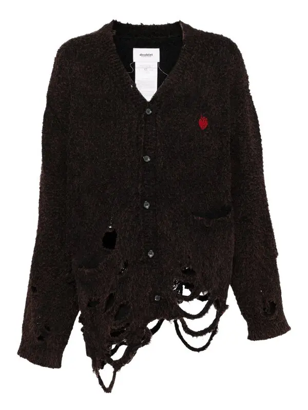 DOUBLET Distressed-effect Knitted Cardigan - Black