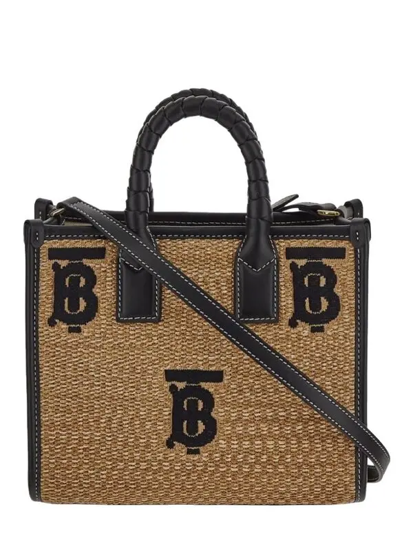 Burberry Monogram Embroidered Mini Freya Tote Bag - Black