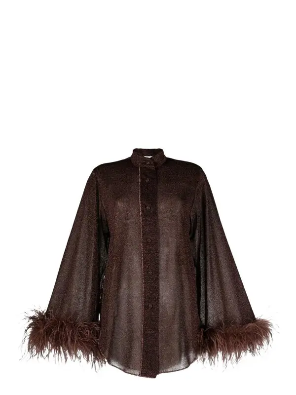 Oseree Lumière Feather-trimmed Shirt - Black