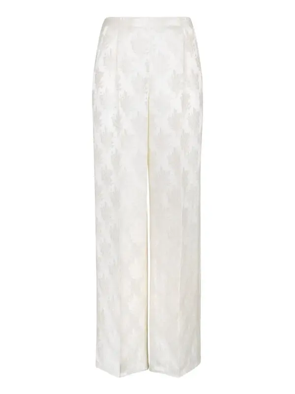 Fendi Silk Jacquard Floral Motif Wide-leg Trousers - White