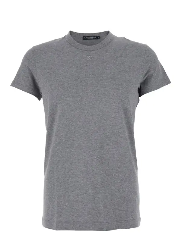 Dolce & Gabbana Dolce Gabbana Logo Embroidered Crewneck T-shirt - Gray