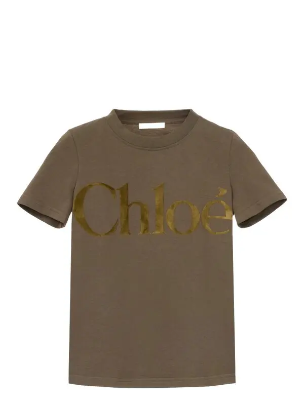 Chloé Velvet Logo Crewneck T-shirt - Cedar Green