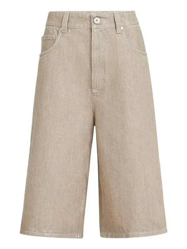 Brunello Cucinelli Lame Denim Bermuda Shorts - Beige