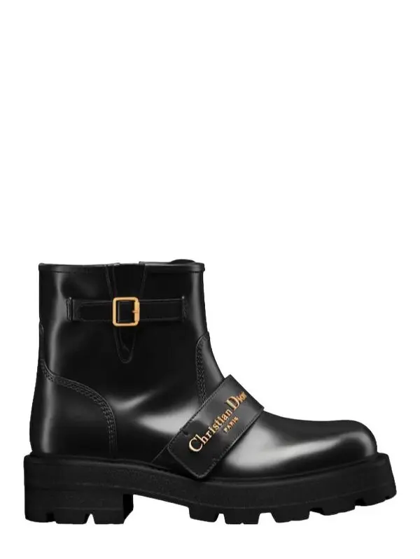 Dior Leather Ankle Boots With Logo Detail - Black