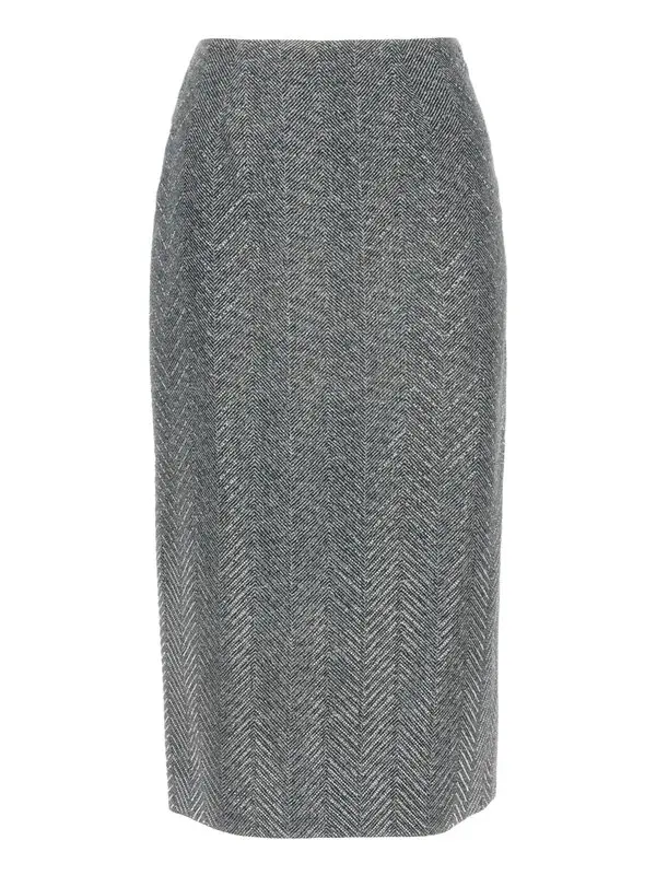 Ermanno Scervino Herringbone Patterned Midi Skirt With Rhinestone Embellishment - Grey