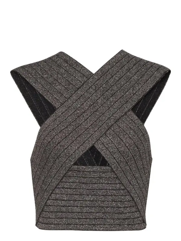 Balmain Striped Knit Sleeveless Top With Back Zipper - Black