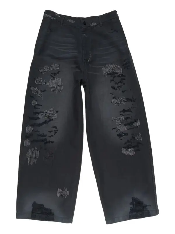 Acne Studios Mended Distressed Wide Leg Trousers - Black