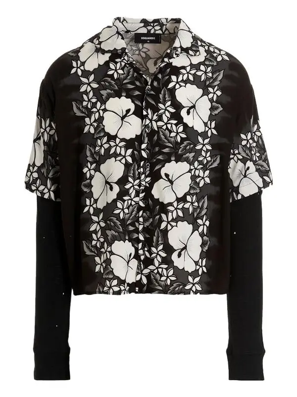 Dsquared2 Floral-print Long-sleeved Shirt - Black