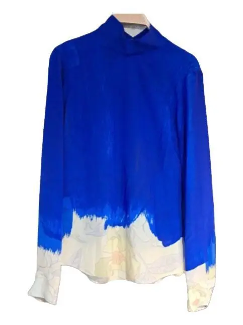 Dries Van Noten Long-sleeved Blouse With Color-blocking And Logo Detail - Blue